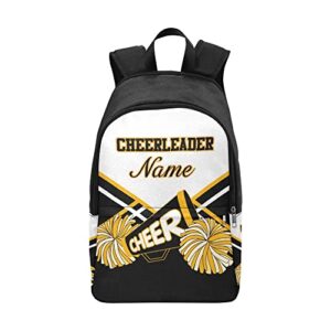 cuxweot personalized cheerleader black gold & white backpack with name custom travel daypack bag for man woman gifts