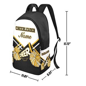 CUXWEOT Personalized Cheerleader Black Gold & White Backpack with Name Custom Travel Daypack Bag for Man Woman Gifts