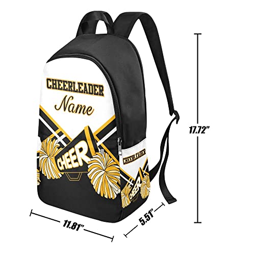 CUXWEOT Personalized Cheerleader Black Gold & White Backpack with Name Custom Travel Daypack Bag for Man Woman Gifts