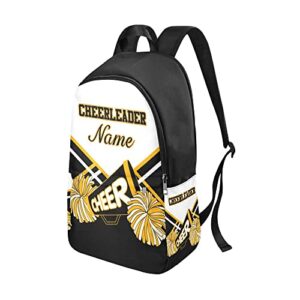 CUXWEOT Personalized Cheerleader Black Gold & White Backpack with Name Custom Travel Daypack Bag for Man Woman Gifts