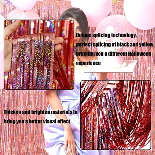 4 Pack Rose Gold Tinsel Foil Fringe Curtain Backdrop, 3.28Ft x 8.2Ft Metallic Streamers for Photo Booth Wedding Bridal Shower Bachelorette Birthday Halloween Christmas Party Decoration