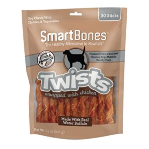 smartbones twists wrapped with chicken made with real water buffalo, 30 count, rawhide-free chews for dogs