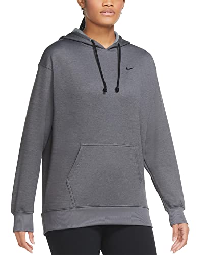 Nike Women's Therma Hooded Sweatshirt (as1, alpha, l, regular, regular, Black/Heather, Large)