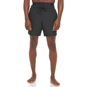 calvin klein men's standard uv protected quick dry swim trunk, noir, x-large