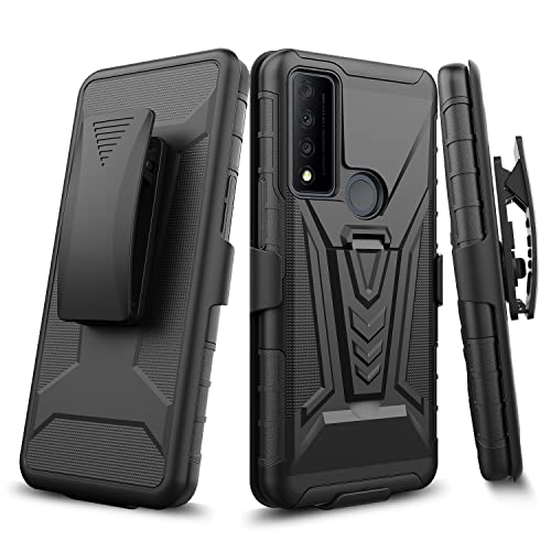 Compatible for TCL 30 XE 5G Case with Holster Belt Clip Hybrid Shockproof Protective Phone Cover with Kickstand - Black