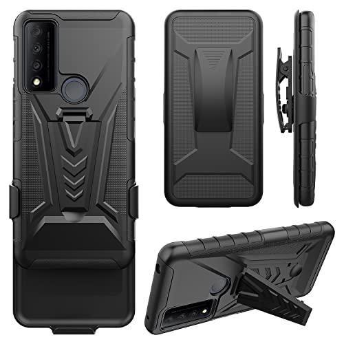 Compatible for TCL 30 XE 5G Case with Holster Belt Clip Hybrid Shockproof Protective Phone Cover with Kickstand - Black