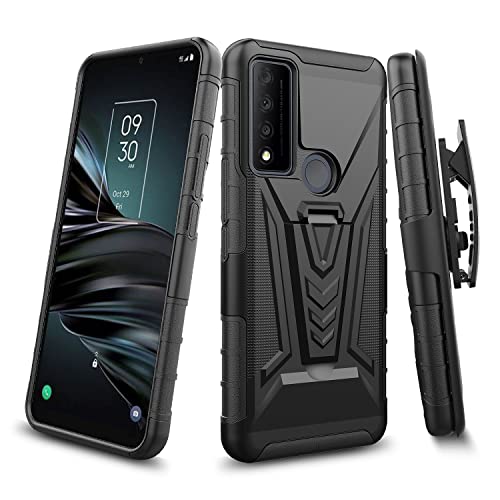 Compatible for TCL 30 XE 5G Case with Holster Belt Clip Hybrid Shockproof Protective Phone Cover with Kickstand - Black