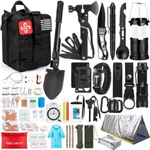 survival kit, 250pcs survival gear first aid kit with molle system compatible bag and emergency tent, emergency kit for earthquake, outdoor adventure, hiking, hunting, gifts for men women