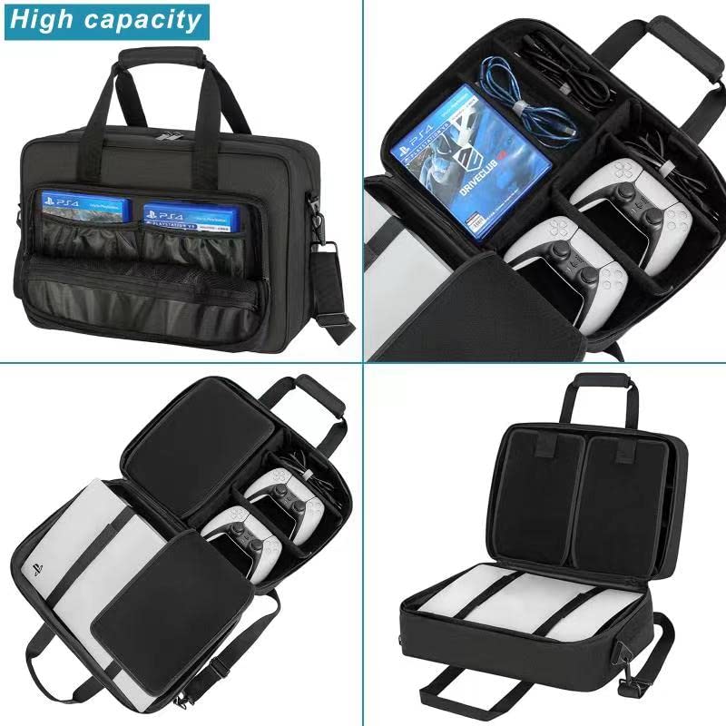 Carrying Case Compatible for PS5,Console Carrying Travel Case Compatible with Playstation 5 and PS5 Digital Edition,Protective Storage Bag Fits for PS5 Controllers,Game Discs,Charger&Accessories-Black