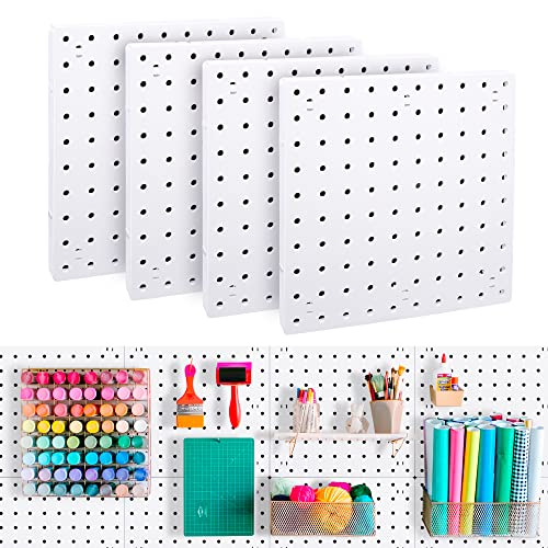 LANSI 4Pcs Peg Board, Pegboard Wall Organizer Panels, White Pegboard Wall Mount, ABS Pegboard for Craft Room Garage Kitchen Workshop, ABS Peg Boards Easy Installation (White)