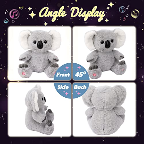 Hopearl LED Musical Koala Stuffed Animal Light up Singing Plush Toy Adjustable Volume Lullaby Animated Soothe Birthday Gifts for Kids Toddlers, Gray, 10.5''