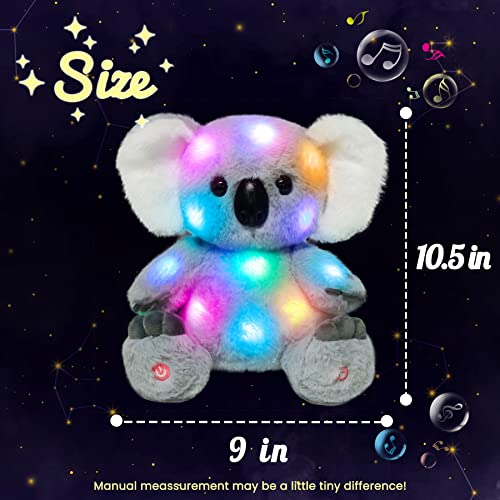 Hopearl LED Musical Koala Stuffed Animal Light up Singing Plush Toy Adjustable Volume Lullaby Animated Soothe Birthday Gifts for Kids Toddlers, Gray, 10.5''