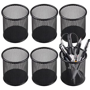 qyh mesh pen cup metal pencil holder for desk 6 packs black pen organizer office 3.54x3.93 inch