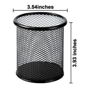 QYH Mesh Pen Cup Metal Pencil Holder for Desk 6 Packs Black Pen Organizer Office 3.54x3.93 Inch