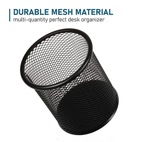 QYH Mesh Pen Cup Metal Pencil Holder for Desk 6 Packs Black Pen Organizer Office 3.54x3.93 Inch