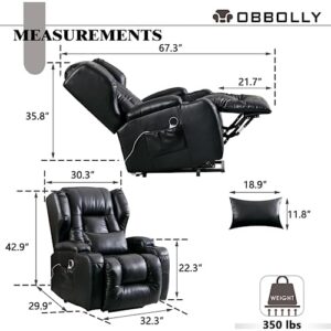 OBBOLLY Power Lift Recliner Chair for Elderly,PU Leather Heat Massage Chair Recliner with 2 Concealed Cup Holders for Living Room,Soft Lazy Single Sofa with Lumbar Pillow, Side Pockets, USB Po (Black)