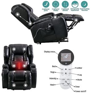 OBBOLLY Power Lift Recliner Chair for Elderly,PU Leather Heat Massage Chair Recliner with 2 Concealed Cup Holders for Living Room,Soft Lazy Single Sofa with Lumbar Pillow, Side Pockets, USB Po (Black)