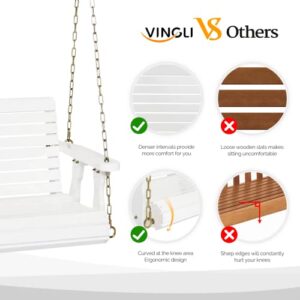 VINGLI Heavy Duty 440 LBS 1-Person Wooden Patio Porch Swing for Adults & Kids, Well-Finished Outdoor Single Swing Chair Bench with Adjustable Chains for Porch, Yard, Balcony, Tree (White)