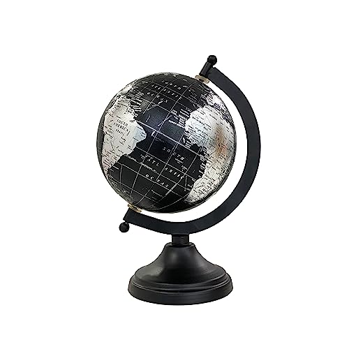 Rely+ 5" World Globe With Sturdy Metal Stand (NOT PLASTIC!) - Desktop Globe For Home Desk Table Office Decor - Book Shelf Decor Globe - 5 Inch - Metallic Black