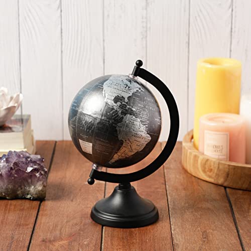 Rely+ 5" World Globe With Sturdy Metal Stand (NOT PLASTIC!) - Desktop Globe For Home Desk Table Office Decor - Book Shelf Decor Globe - 5 Inch - Metallic Black