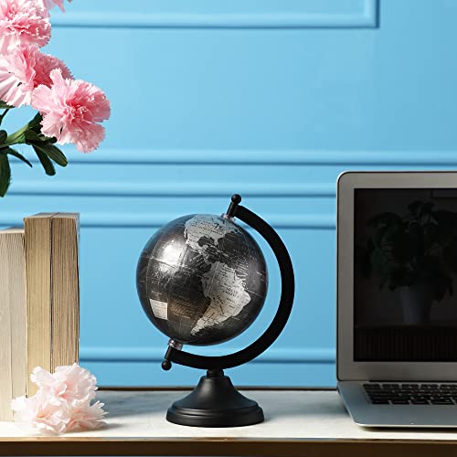 Rely+ 5" World Globe With Sturdy Metal Stand (NOT PLASTIC!) - Desktop Globe For Home Desk Table Office Decor - Book Shelf Decor Globe - 5 Inch - Metallic Black