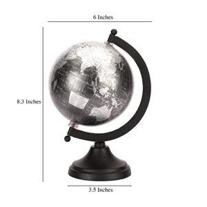 Rely+ 5" World Globe With Sturdy Metal Stand (NOT PLASTIC!) - Desktop Globe For Home Desk Table Office Decor - Book Shelf Decor Globe - 5 Inch - Metallic Black