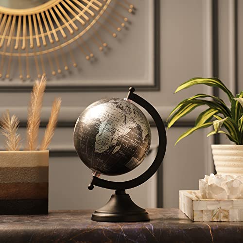 Rely+ 5" World Globe With Sturdy Metal Stand (NOT PLASTIC!) - Desktop Globe For Home Desk Table Office Decor - Book Shelf Decor Globe - 5 Inch - Metallic Black