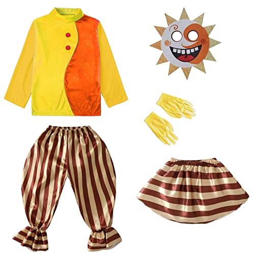 Sundrop Moondrop FNAF Cosplay Costume Outfit Clown Costume Halloween Cosplay for Fans (Large, Yellow-Sun)