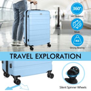 AnyZip Luggage Sets 3 Piece PC ABS Hardside Lightweight Suitcase with 4 Universal Wheels TSA Lock Carry On 20 24 28 Inch Light Blue