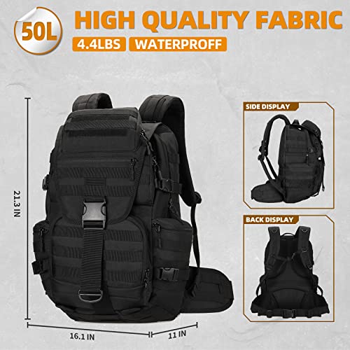 KXBUNQD 50L Military Tactical Backpack Hiking Waterproof Backpack Large Military Pack 3 Day Assault Pack Molle Bag Rucksack