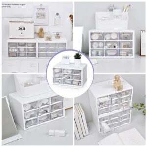 FODIENS Desk Storage Organizer with 9 Drawers, Stackable Desktop Craft Drawer Cabinet, Clear Storage Box Caddy for Makeup Jewelry Office Craft Supplies (9.84×6.3×5.9in)