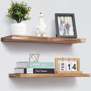 floating shelves, 24 inch wall shelf set of 2, rustic wood shelves for wall storage, wall mounted wooden display shelf for bathroom bedroom kitchen garage, carbonized black