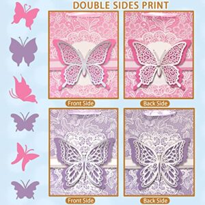 Ruifyray 12.6" Large Butterfly Gift Bag 2 Pack, with Handle and Tissue Paper, for Anniversary/Valentines Day/Birthday Party/Bridal Shower Decoration/Wedding Favors/Christmas Holiday & New Year Gift (pink + purple)