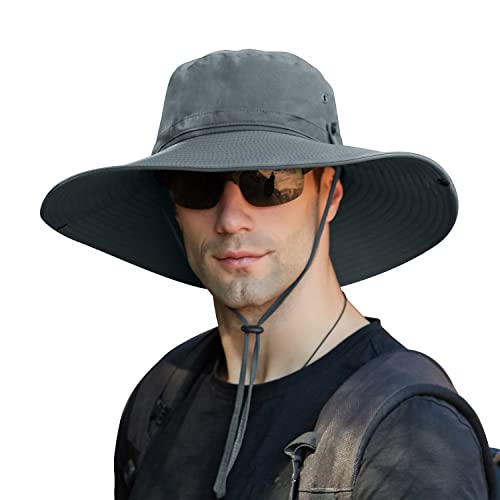 【Oversize XXL】 Sun Hat for Men,【UPF50+Waterproof Wide-Brim】 Boonie-Hat Sun-Hat Fishing-Hat for Safari Hiking Beach Garden