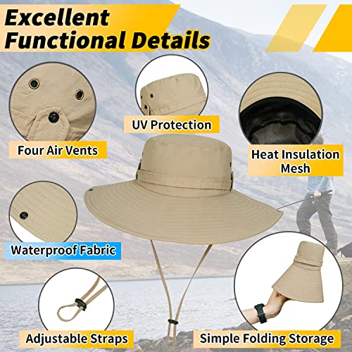 【Oversize XXL】 Sun Hat for Men,【UPF50+Waterproof Wide-Brim】 Boonie-Hat Sun-Hat Fishing-Hat for Safari Hiking Beach Garden