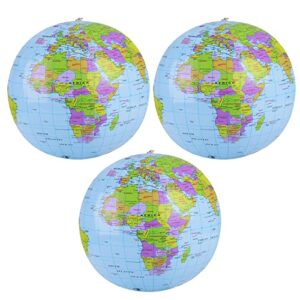 cobee inflatable globes, 3 pcs pvc world globe balls, globe of the world, earth beach balss for beach school office education teaching(16 inch before inflated, 12 inch after inflated)