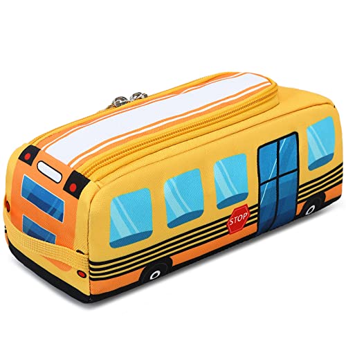 LEDAOU Cute Pencil Case for Kids Girls Boys Pencil Pouch kawaii Pen Pencil Box Bag Holder for School Students (Yellow School Bus)