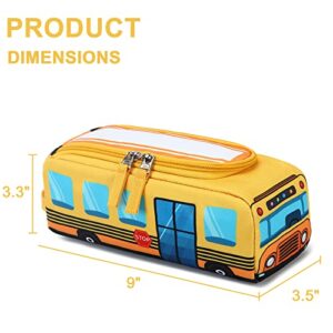 LEDAOU Cute Pencil Case for Kids Girls Boys Pencil Pouch kawaii Pen Pencil Box Bag Holder for School Students (Yellow School Bus)