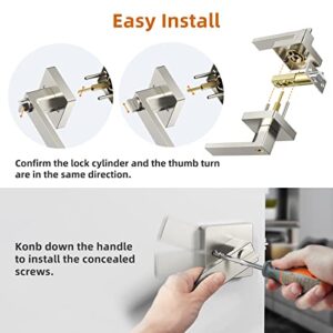 Roughshi Keyed Entry Lever, Door Lever Square Modern Exterior Lockset, Satin Nickel Finish Front Door Handle with Lock, Interior Door