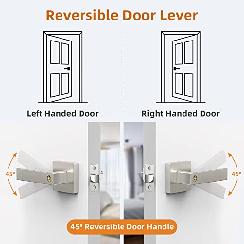 Roughshi Keyed Entry Lever, Door Lever Square Modern Exterior Lockset, Satin Nickel Finish Front Door Handle with Lock, Interior Door