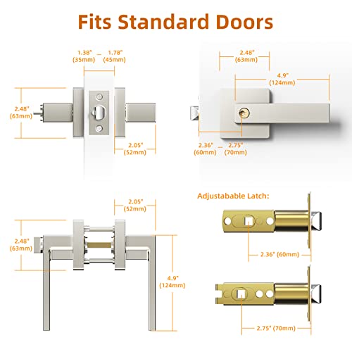 Roughshi Keyed Entry Lever, Door Lever Square Modern Exterior Lockset, Satin Nickel Finish Front Door Handle with Lock, Interior Door