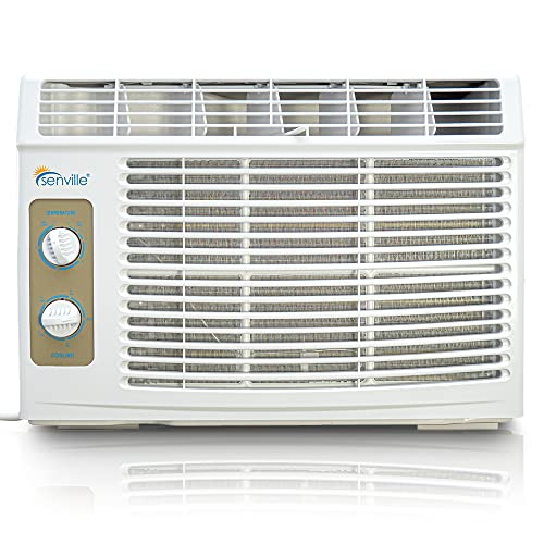 Senville 5,000 BTU Window Air Conditioner, Cools Up to 150 Sq. Ft., Easy to Use Mechanical Control, Washable Filter