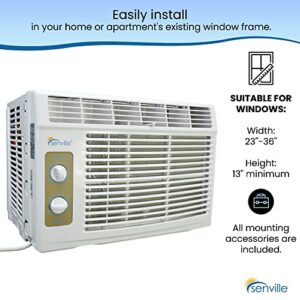 Senville 5,000 BTU Window Air Conditioner, Cools Up to 150 Sq. Ft., Easy to Use Mechanical Control, Washable Filter