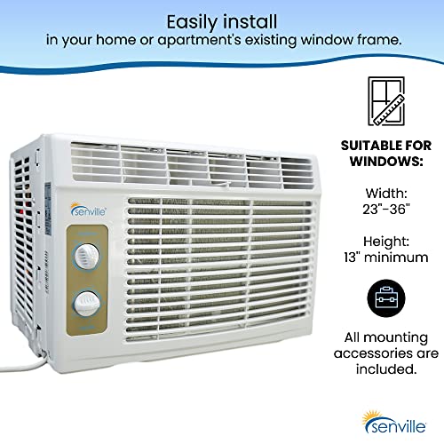 Senville 5,000 BTU Window Air Conditioner, Cools Up to 150 Sq. Ft., Easy to Use Mechanical Control, Washable Filter