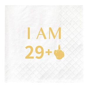 30th birthday cocktail napkins, 30th birthday party decorations gifts for men and women, “i am 29+1” birthday party supplies favor for cake dessert table, 50-pack 2-ply | 4.5 x 4.5 inch folded