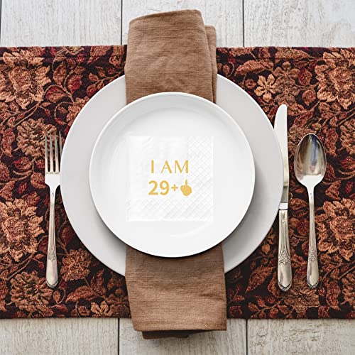 30th Birthday Cocktail Napkins, 30th Birthday Party Decorations Gifts for Men and Women, “I Am 29+1” Birthday Party Supplies Favor for Cake Dessert Table, 50-Pack 2-Ply | 4.5 x 4.5 inch folded