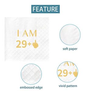 30th Birthday Cocktail Napkins, 30th Birthday Party Decorations Gifts for Men and Women, “I Am 29+1” Birthday Party Supplies Favor for Cake Dessert Table, 50-Pack 2-Ply | 4.5 x 4.5 inch folded