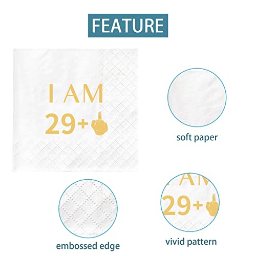 30th Birthday Cocktail Napkins, 30th Birthday Party Decorations Gifts for Men and Women, “I Am 29+1” Birthday Party Supplies Favor for Cake Dessert Table, 50-Pack 2-Ply | 4.5 x 4.5 inch folded