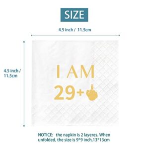 30th Birthday Cocktail Napkins, 30th Birthday Party Decorations Gifts for Men and Women, “I Am 29+1” Birthday Party Supplies Favor for Cake Dessert Table, 50-Pack 2-Ply | 4.5 x 4.5 inch folded