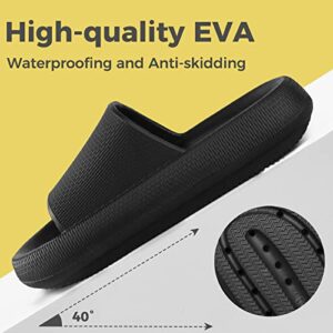 Leevar Black Cloud Slippers for Women and Men Massage Shower Bathroom Non-Slip Open Toe Cloud Slide Soft Comfy Thick Sole Cloud Cushion Slide Sandals